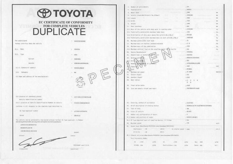 COC – Certificate of Conformity | Car Import Portugal
